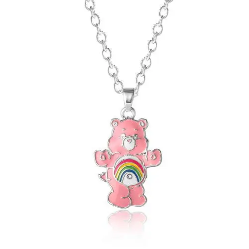 CARE BEARS Silver Flash-plated Pendant Necklace With Crystal Accent - Pink