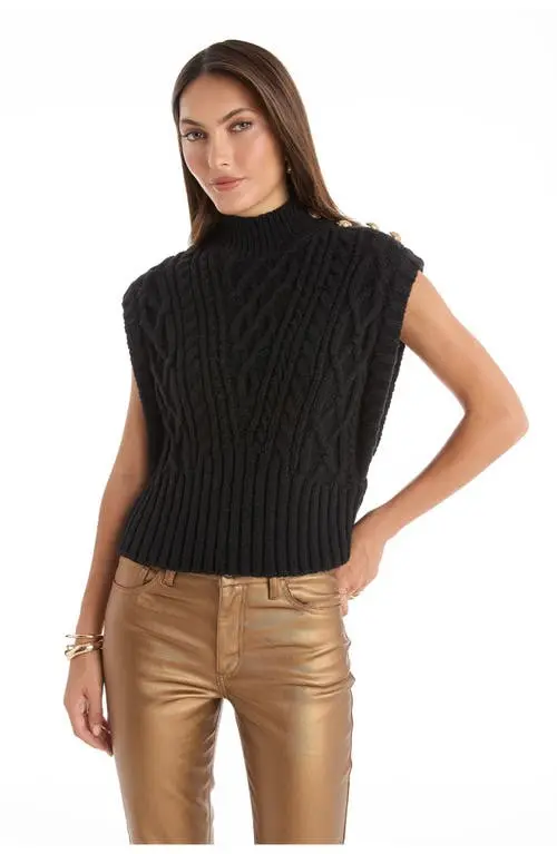 THE NOLI SHOP Raina Cable Knit Button Sweater - Black