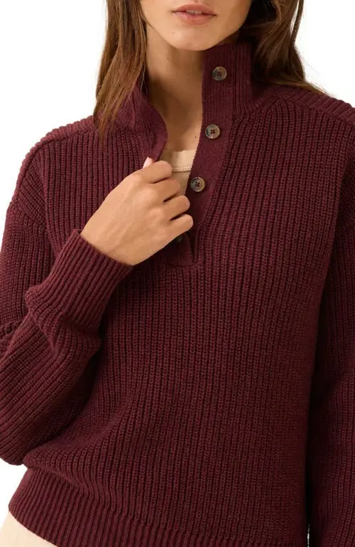 PACT Luxe Knit Henley Sweater - Ruby Heather