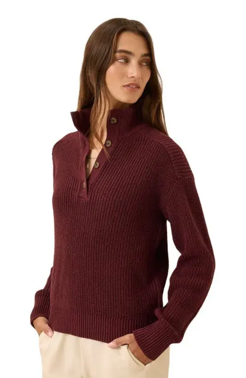 PACT Luxe Knit Henley Sweater - Ruby Heather