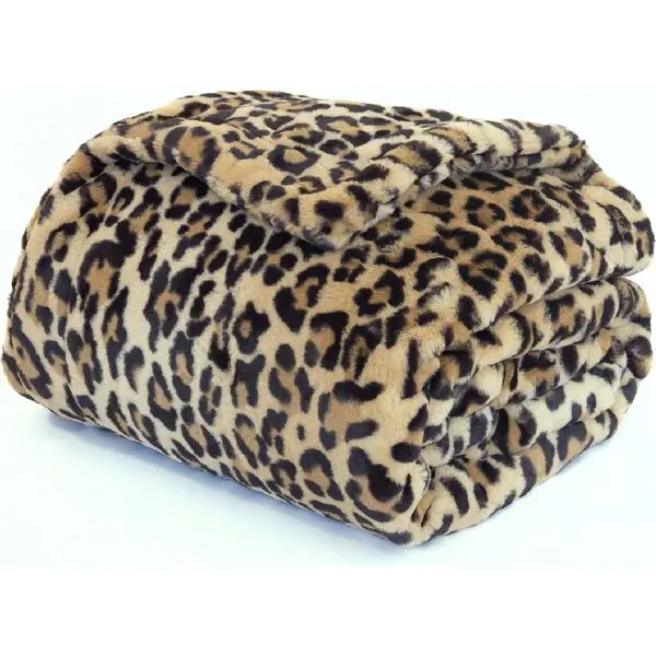 SEA TO ME BLANKETS San Diego Safari Plush Faux Fur Throw Blanket - Leopard