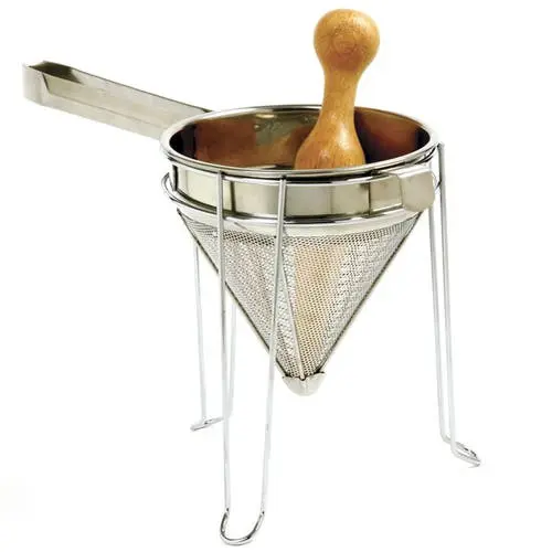 NORPRO Stainless Steel Chinois With Chromed Steel Stand And Rubberwood Pestle - Silver