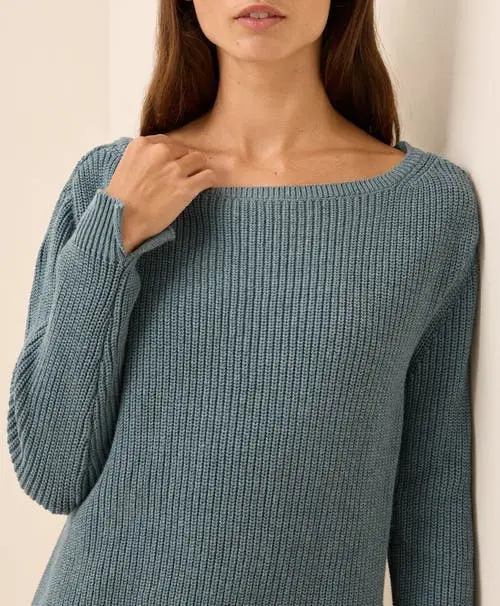 PACT Luxe Knit Boatneck Sweater - River Rock Heather