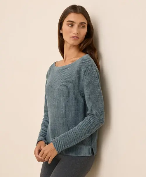 PACT Luxe Knit Boatneck Sweater - River Rock Heather