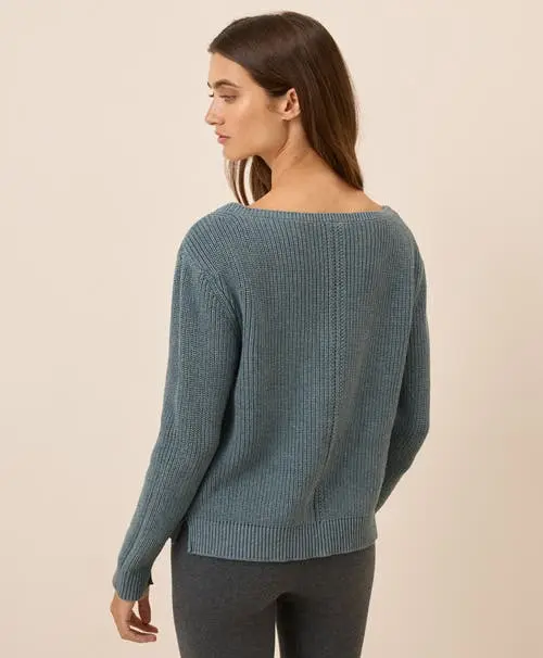 PACT Luxe Knit Boatneck Sweater - River Rock Heather