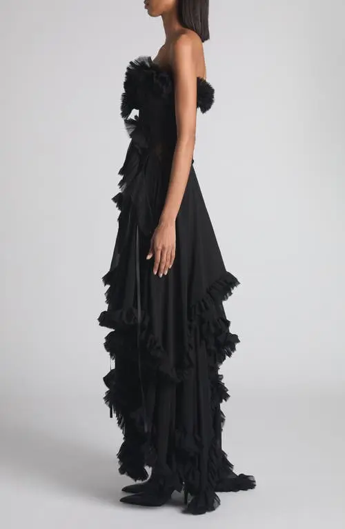 Alexander McQueen Tiered Ruffle Strapless Silk Georgette Gown