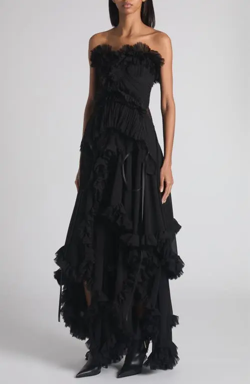 Alexander McQueen Tiered Ruffle Strapless Silk Georgette Gown