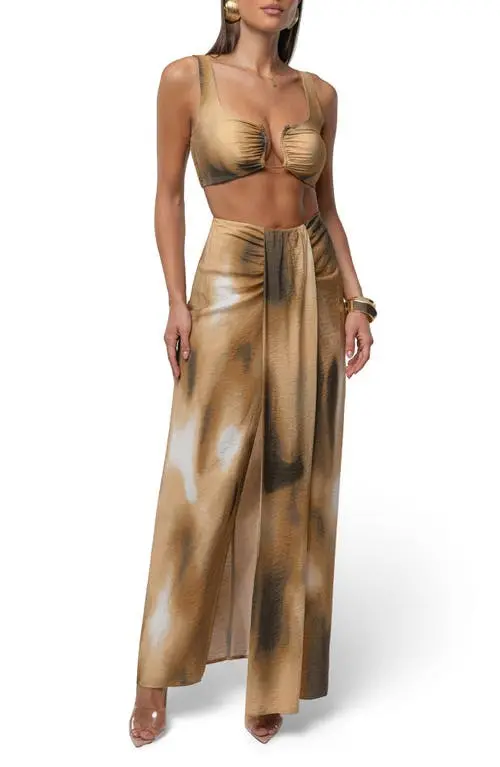 JLUXLABEL Abstract Print Draped Maxi Skirt