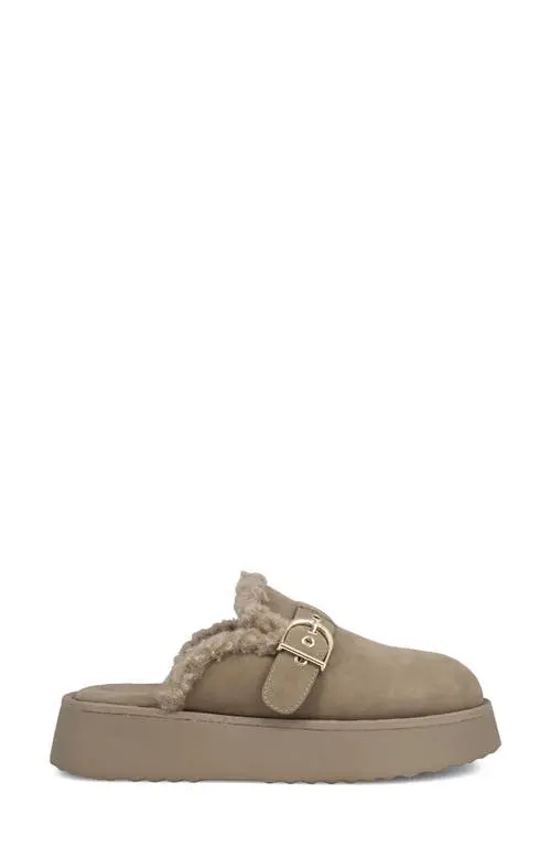 Mia Faux Shearling Platform Mules - Taupe