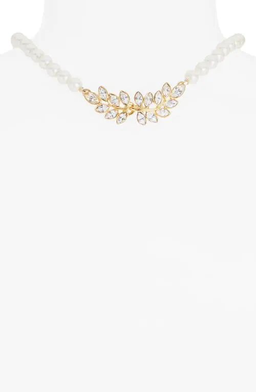 KENNETH JAY LANE Crystal Leaf Faux Pearl Necklace