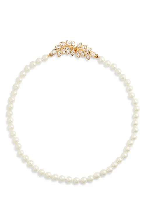 KENNETH JAY LANE Crystal Leaf Faux Pearl Necklace - Gold