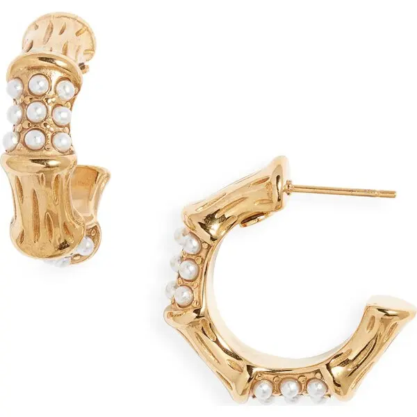 KENNETH JAY LANE Freshwater Pearl Hoop Earrings - Gold