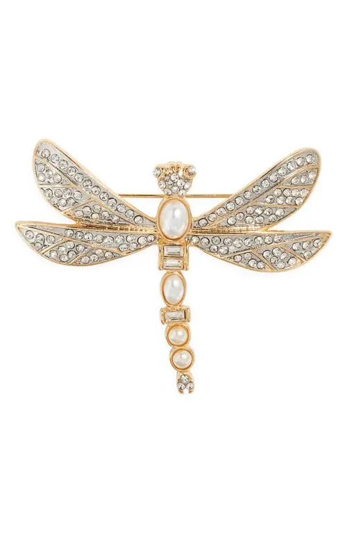 KENNETH JAY LANE Faux Pearl Dragonfly Pin - Gold