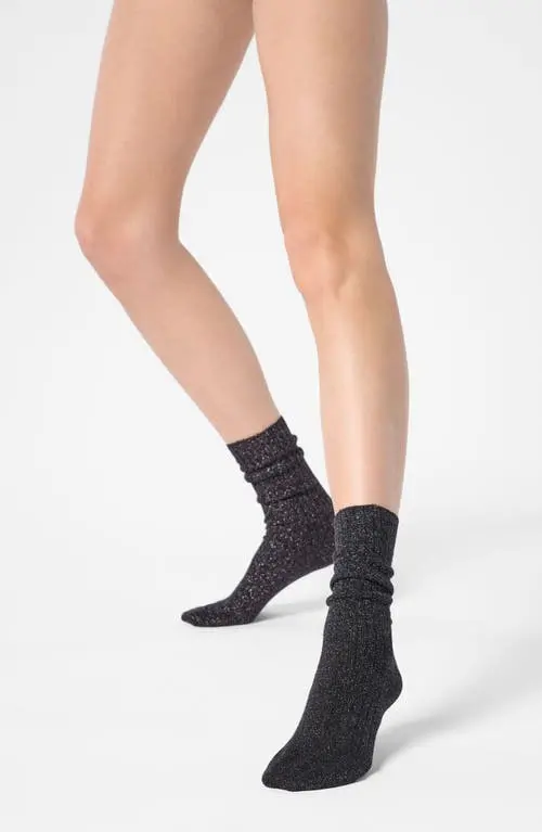 Oroblu Diamond Rib Crew Socks - Black/silver