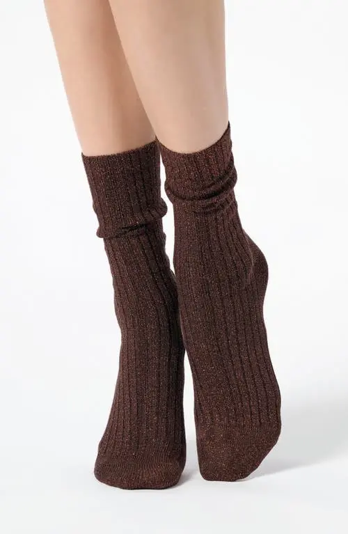 Oroblu Diamond Rib Crew Socks - Bronze