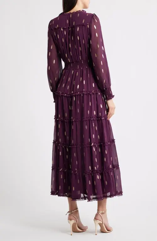 Halogen Metallic Fleck Long Sleeve Tiered Dress