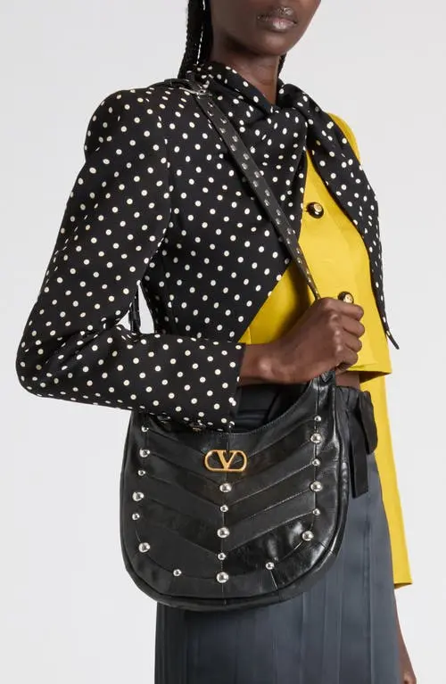 Valentino Garavani Small Patchwork Leather Hobo Bag - Nero