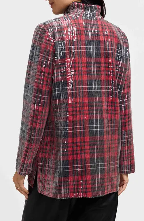 Foxcroft Carolina Plaid Sequin Shirt Jacket - Red/multi
