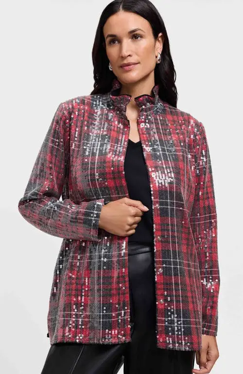Foxcroft Carolina Plaid Sequin Shirt Jacket - Red/multi