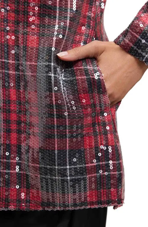 Foxcroft Carolina Plaid Sequin Shirt Jacket - Red/multi