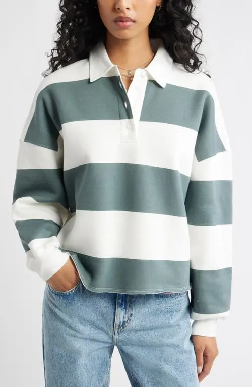 Bp. Striped Cotton Blend Rugby Sweatshirt - White- Green Ella Rugby Stripe
