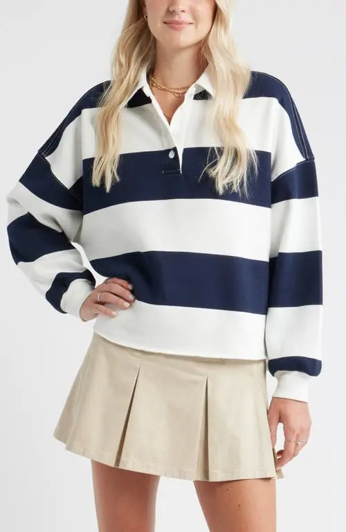 Bp. Striped Cotton Blend Rugby Sweatshirt - White- Navy Ella Rugby Stripe