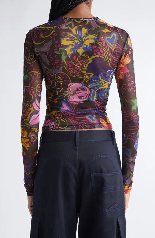 AREA Hotfix Printed Tulle Top