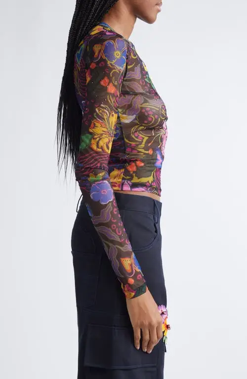 AREA Hotfix Printed Tulle Top