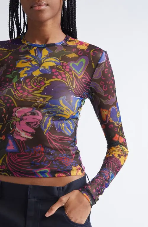 AREA Hotfix Printed Tulle Top