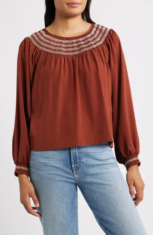 Bobeau Embroidered Peasant Top