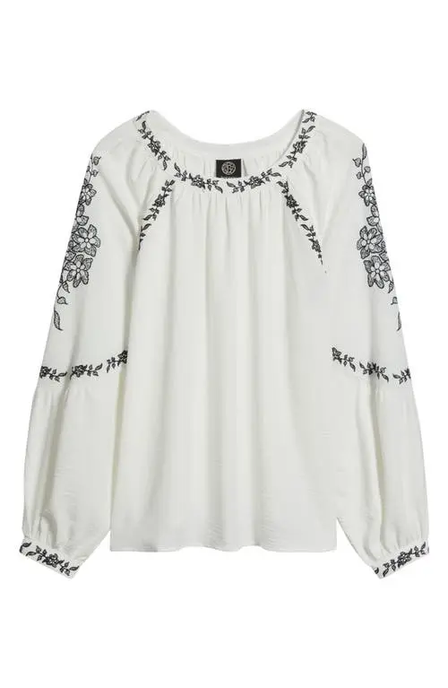 Bobeau Embroidered Raglan Sleeve Top
