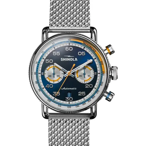 Shinola Canfield Speedway Automatic Chronograph Mesh Strap Watch - Midnight Blue