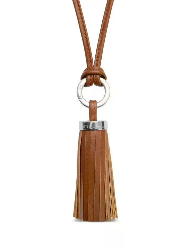 AMI Paris Pompom Leather Keyring - Brown