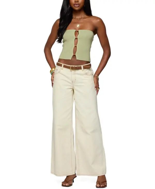 EDIKTED Bead Cut Out Strapless Knit Top