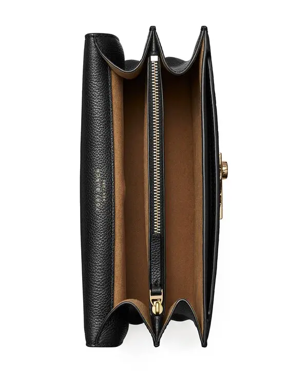 Tory Burch T Monogram Pebble Leather Shoulder Bag - Black