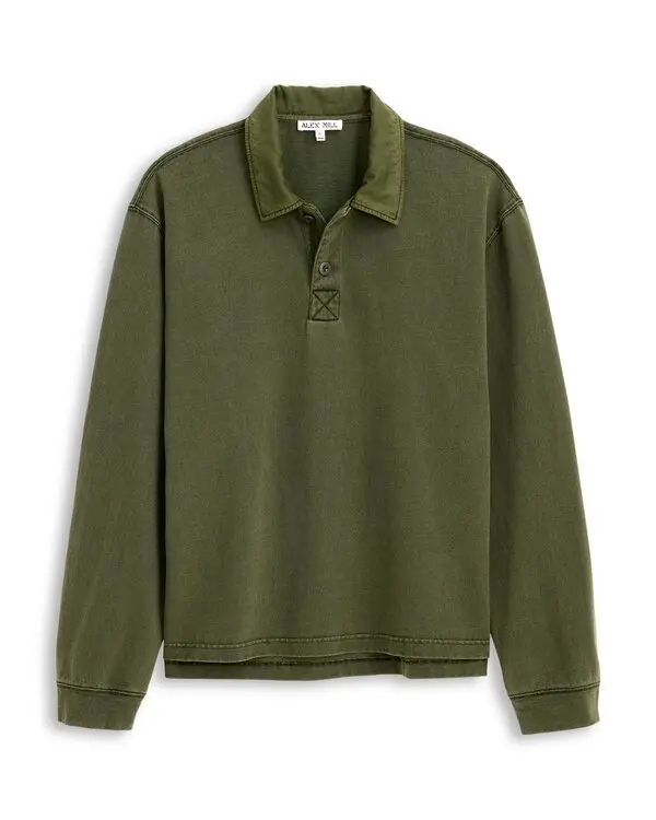 ALEX MILL Garment Dyed Rugby Shirt - Flight Green