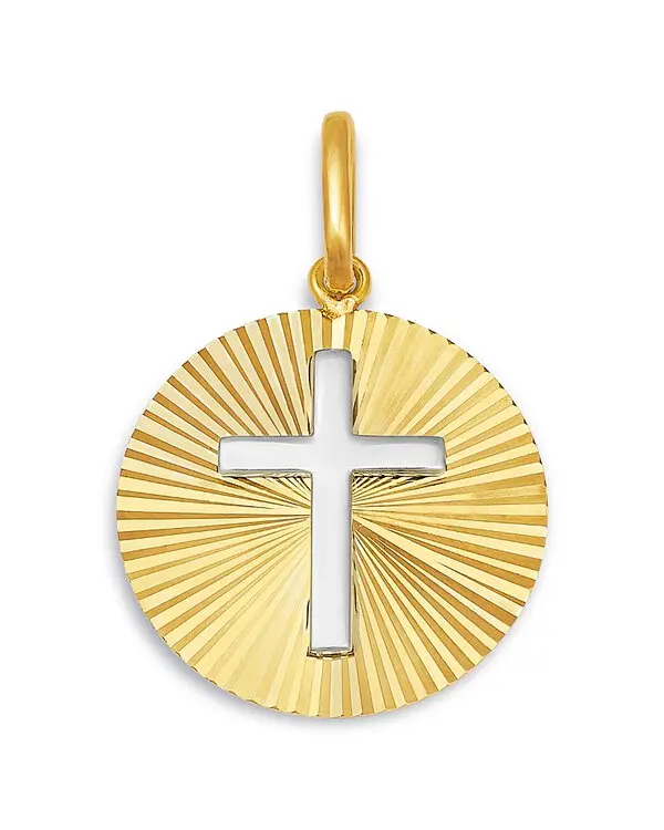 Bloomingdale'S 14k Yellow And White Cross Disc Pendant - Gold
