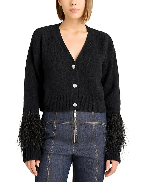 Cinq À Sept Bria Feather Trim Cardigan