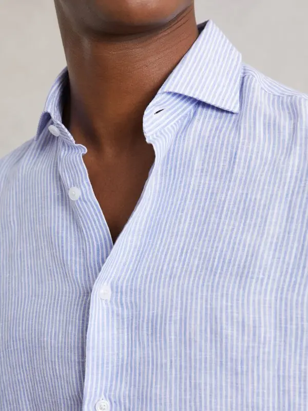 REISS Ruban Linen Stripe Long-sleeve Shirt - Soft Blue/white Fine Stripe