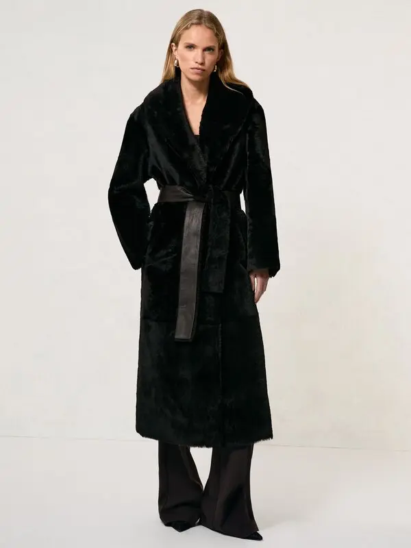 REISS Shearling Belted Coat