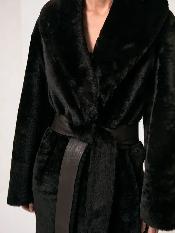 REISS Shearling Belted Coat