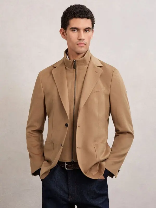 REISS Patch Single-breasted Blazer With Insert Tailored-fit Gilet - Camel Brown