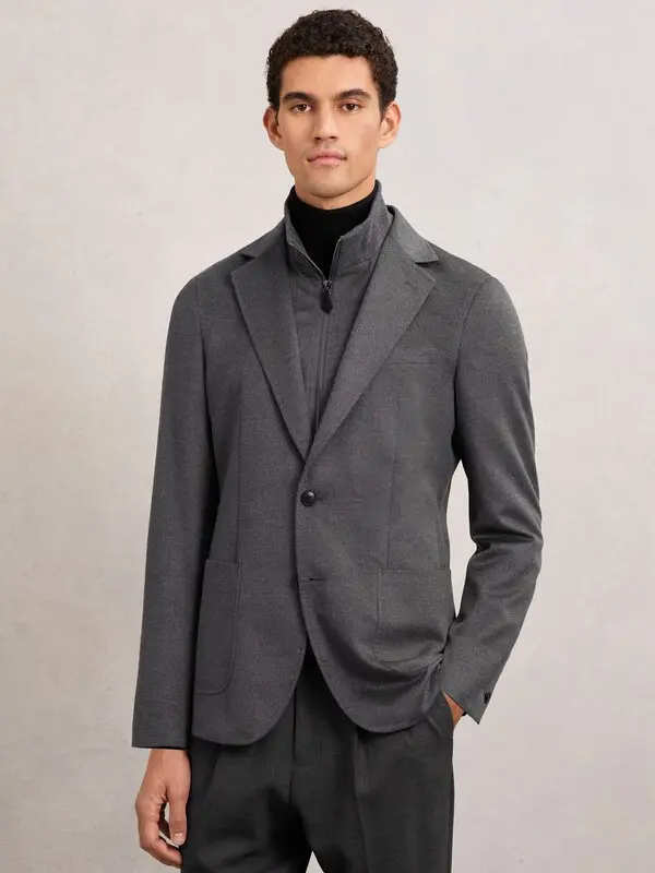 REISS Patch Single-breasted Blazer With Insert Tailored-fit Gilet - Charcoal
