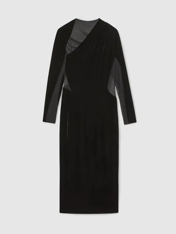 REISS Kass Velvet Sheer-panel Cut-out Midi Dress