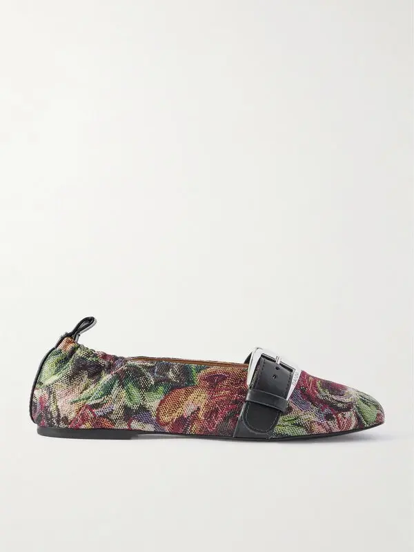 GANNI Leather-trimmed Canvas-jacquard Ballet Flats - Multi