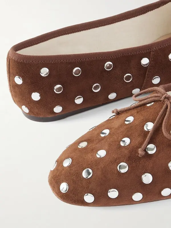 LOEFFLER RANDALL Landon Studded Suede Ballet Flats - Brown