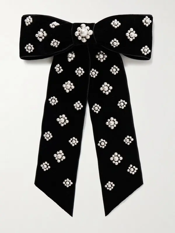 JENNIFER BEHR Margaret Embellished Velvet Bow Hair Clip - Black