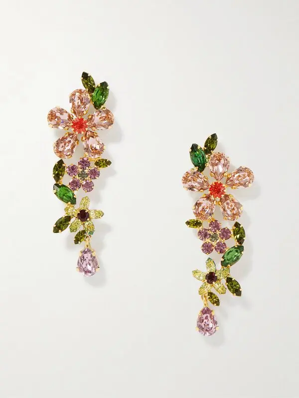 JENNIFER BEHR Gold-plated Crystal Flower Drop Earrings - Multi