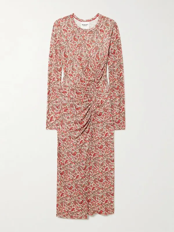 MARANT ETOILE Jelina Gathe Printed Stretch-modal Midi Dress