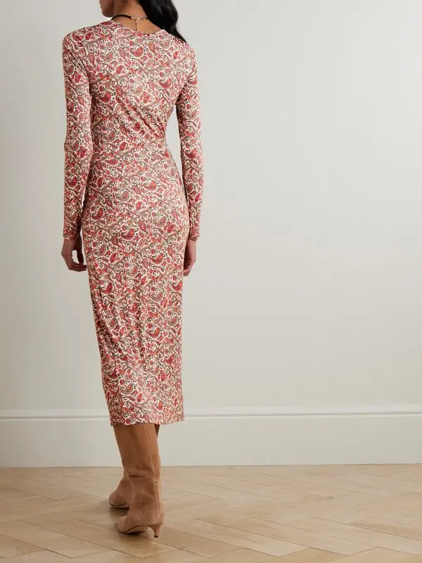 MARANT ETOILE Jelina Gathe Printed Stretch-modal Midi Dress
